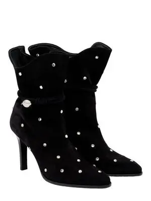 Isabel Marant Lolya 90 Embellished Suede Ankle Boots - Black