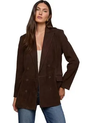 L'Agence Aimee Oversized Suede Blazer - Coffee Bean