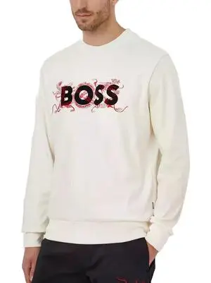 Hugo Boss Crewneck Sweatshirt With Dragon Print - Neutrals