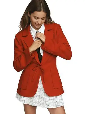 Avec Les Filles Fitted Bow Blazer Jacket - Red