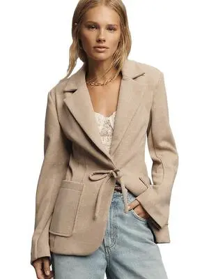 Avec Les Filles Fitted Bow Blazer Jacket Taupe