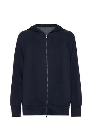 Brunello Cucinelli Cotton-Blend Zip-Up Hoodie Blue