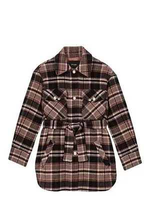 Maje Checked Wool-blend Coat - Brown