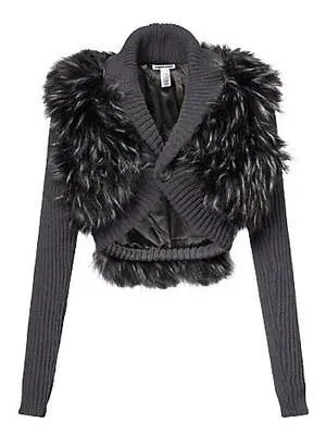 JADED LONDON Faux-fur Knitted Shrug - Grey