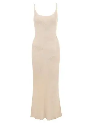 House Of Cb Dara Rose Embroidered Knit Maxi Dress - Ecru