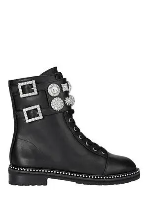 Kurt Geiger Stoop Embellished Leather Ankle Boots - Black