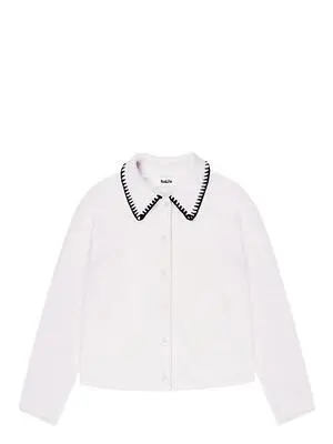 RO&ZO Contrast-stitch Collared Knitted Cardigan - Ivory