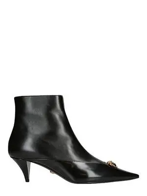Versace Logo-embellished Leather Heeled Ankle Boots - Black