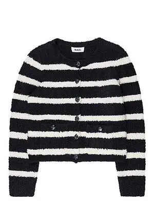 RO&ZO Striped Bouclé Knitted Cardigan - Mono