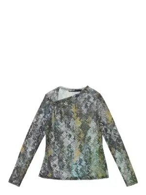 Bimba Y Lola Asymmetric Snake Print Top - Green