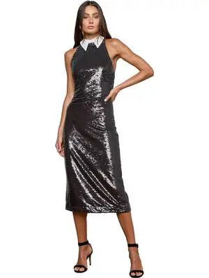 L'Agence Lilith Sequin Midi Dress - Black/white Contrast