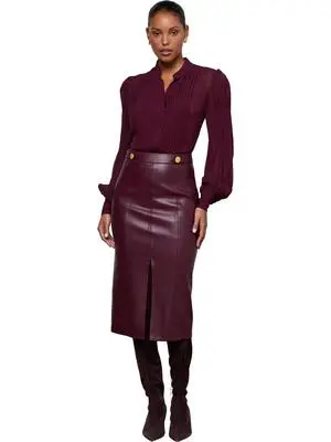 L'Agence Arlette Vegan Leather Midi Skirt - Dark Port