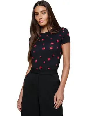 L'Agence Ressi Fitted T-Shirt Black/red Rose Embroidery