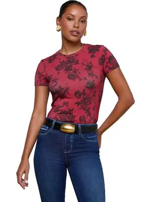 L'Agence Ressi Fitted T-Shirt Burgundy Painterly Floral