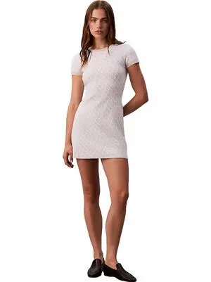 Calvin Klein Tech Knit Allover Monogram Mini Dress - Chalk