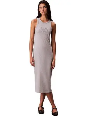 Calvin Klein Logo Midi Tank Dress - Grey Heather
