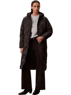 Calvin Klein Long Hooded Puffer Jacket Black