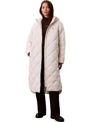Calvin Klein Long Hooded Puffer Jacket - Chalk
