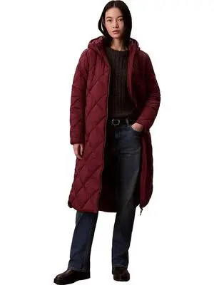 Calvin Klein Long Hooded Puffer Jacket - Windsor Wine