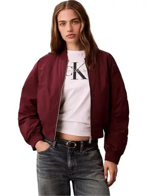 Calvin Klein Logo Graphic Padded Bomber Jacket - Windsor Wine
