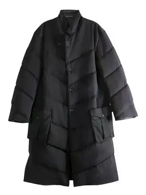 Yohji Yamamoto Quilted Diagonal-seam Coat - Black