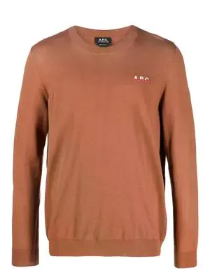 A.p.c. Logo-embroidered Fine-knit Jumper - Brown
