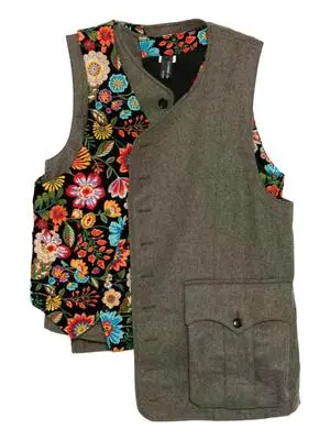 Comme Des Garçons Floral-embroidered Gilet - Green