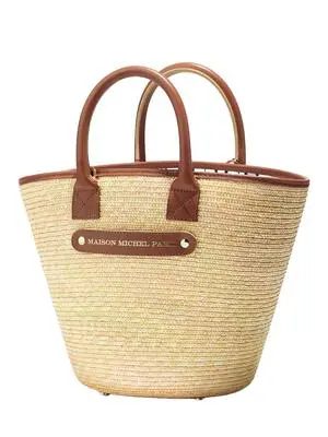 MAISON MICHEL Leather-handle Straw Tote Bag - Neutrals