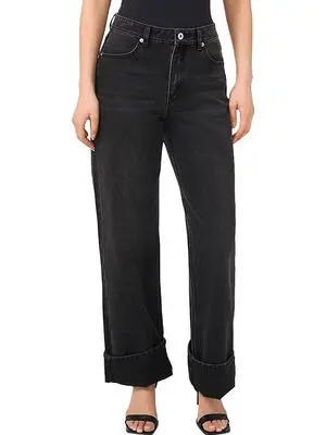 1.State High Rise Cuffed Wide Leg Jeans - Rich Black