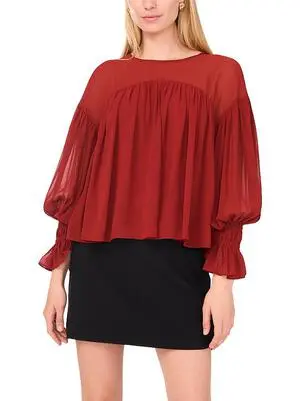 1.State Shirred Yoke Blouse - Dark Mahogany