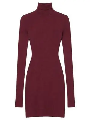 Eterne Long Sleeve Ruched Turtleneck Rib Mini Dress - Oxblood