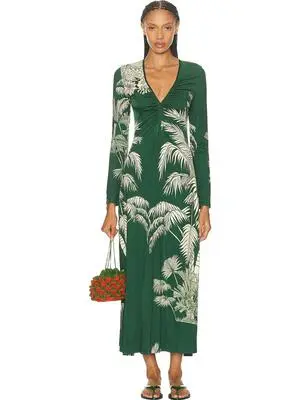 Johanna Ortiz Alma Boradada Midi Dress - Emerald Green & Ecru
