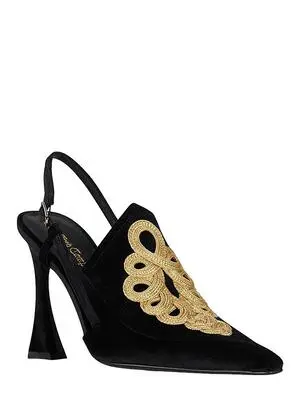 Jeffrey Campbell Huzzah Embroidered Slingback Pumps - Black/velvet Gold
