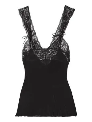 Saint Laurent Lace-trimmed Ribbed Tank - Black