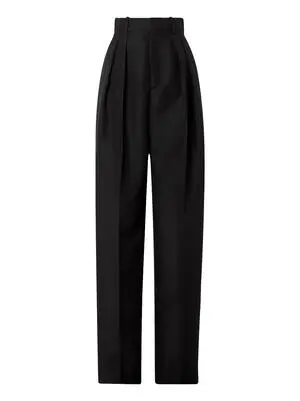 Saint Laurent Pleated Wool And Mohair-blend Pants - Black