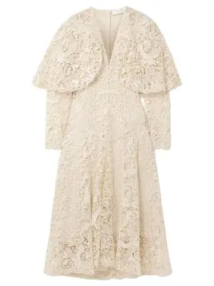 Zimmermann Hypnotic Memento Bird Cape-effect Guipure Lace Midi Dress - Cream