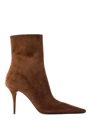 Saint Laurent Ashley Suede Ankle Boots Brown