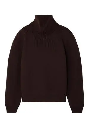Saint Laurent Ribbed Wool Turtleneck Sweater Brown