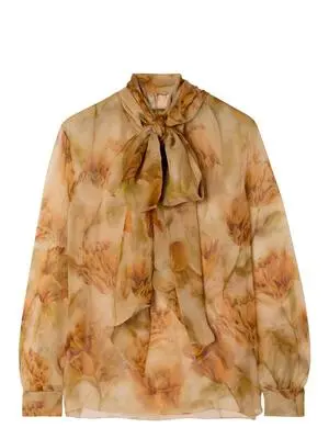 Saint Laurent Floral Silk-mousseline Blouse - Brown