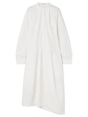 Tibi Asymmetric Pleated Cotton-poplin Midi Shirt Dress - White
