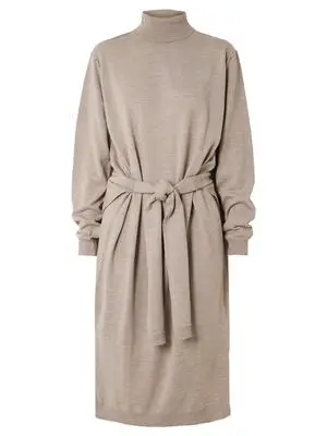 LEMAIRE Belted Wool-blend Turtleneck Midi Dress - Brown