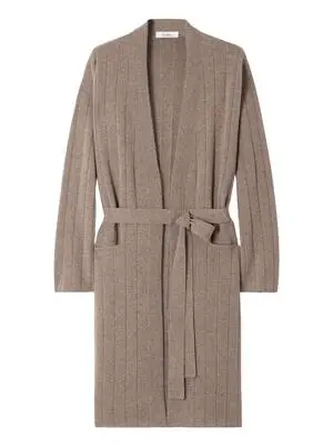Max Mara Belted Ribbed-knit Cashmere Cardigan - Brown