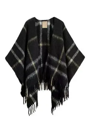 Woolrich Brushed Check-pattern Cape - Black
