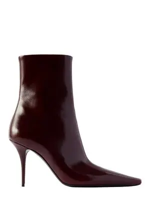Saint Laurent Ashley Polished-leather Ankle Boots - Burgundy