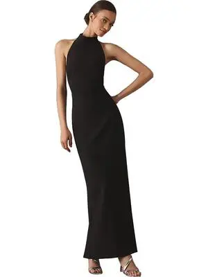 Bhldn High-neck Open-back Crepe Maxi Dress - Black