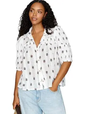 PILCRO Everlyn Puff-sleeve Blouse - Ivory Pattern