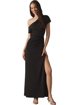 Bhldn Asymmetric One-shoulder Jersey Maxi Dress - Black