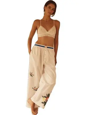 LYREBIRD The Wren Embroidered Boxer Pants - Ivory Pattern
