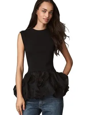 Anthropologie Floral Peplum Top - Black Onyx