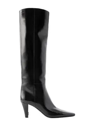 SAINT LAURENT Jill Glossed-Leather Knee Boots